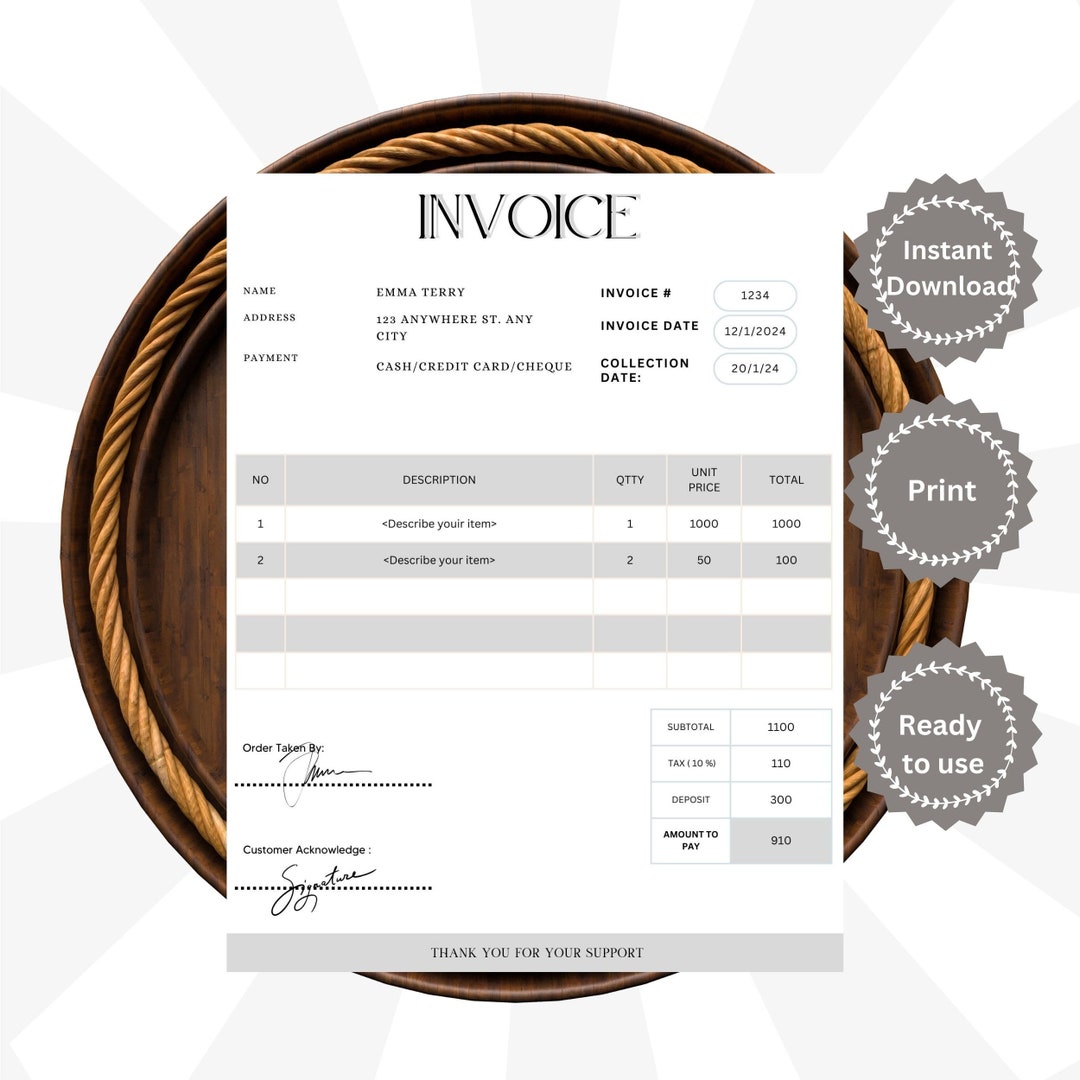Small Business Invoice Template , Digital Download Form, Sales Sheet ...