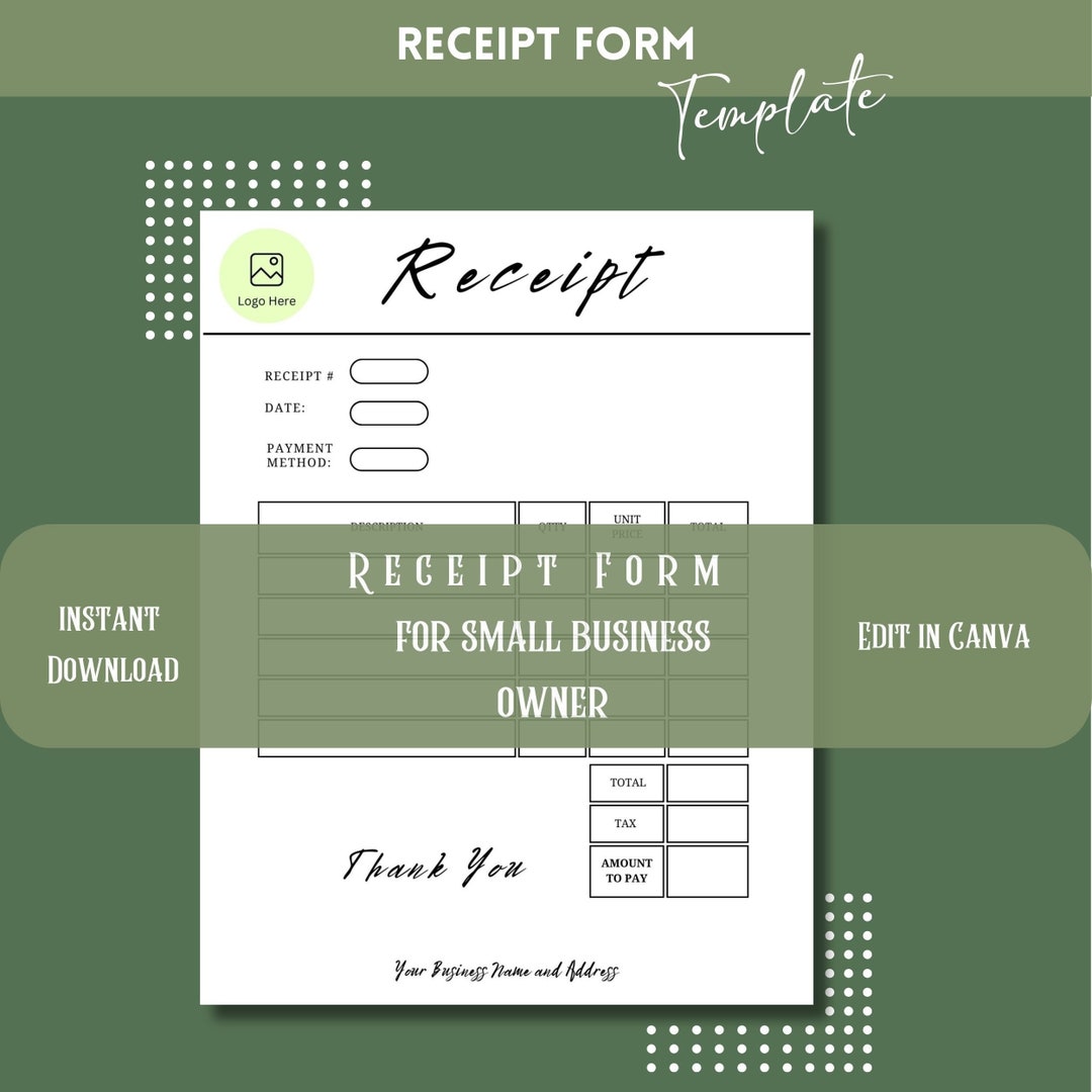 Printable Business Receipt Form , Small Business Receipt Book,customer ...