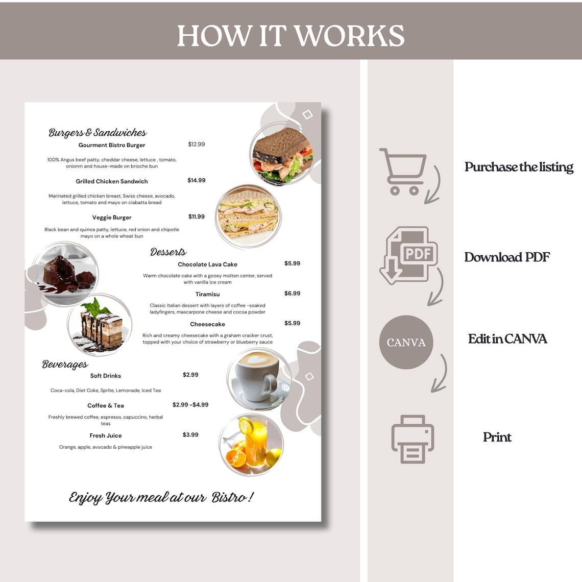 Editable Restaurant Menu Template: Food & Beverage Price List (A4) - Etsy