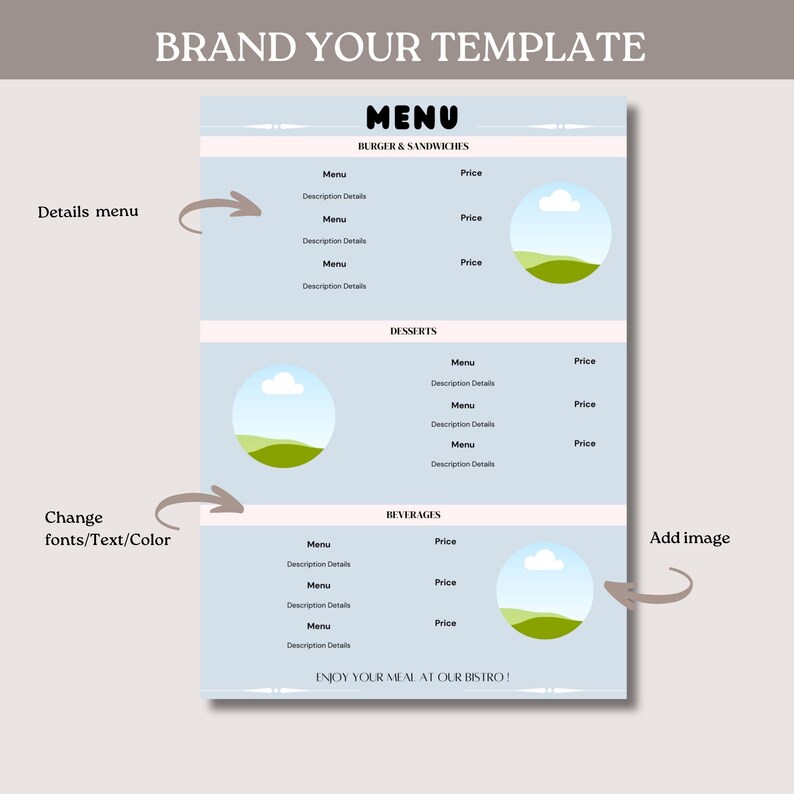 Editable Restaurant Menu Template: Canva Food & Beverage Price List ...