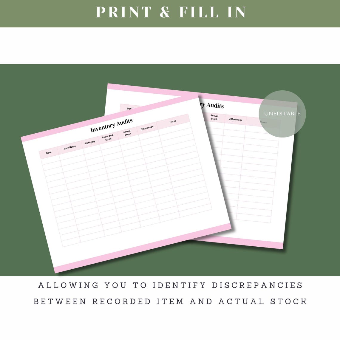 Printable Inventory Audit Tracker,product Inventory, Inventory Audit ...