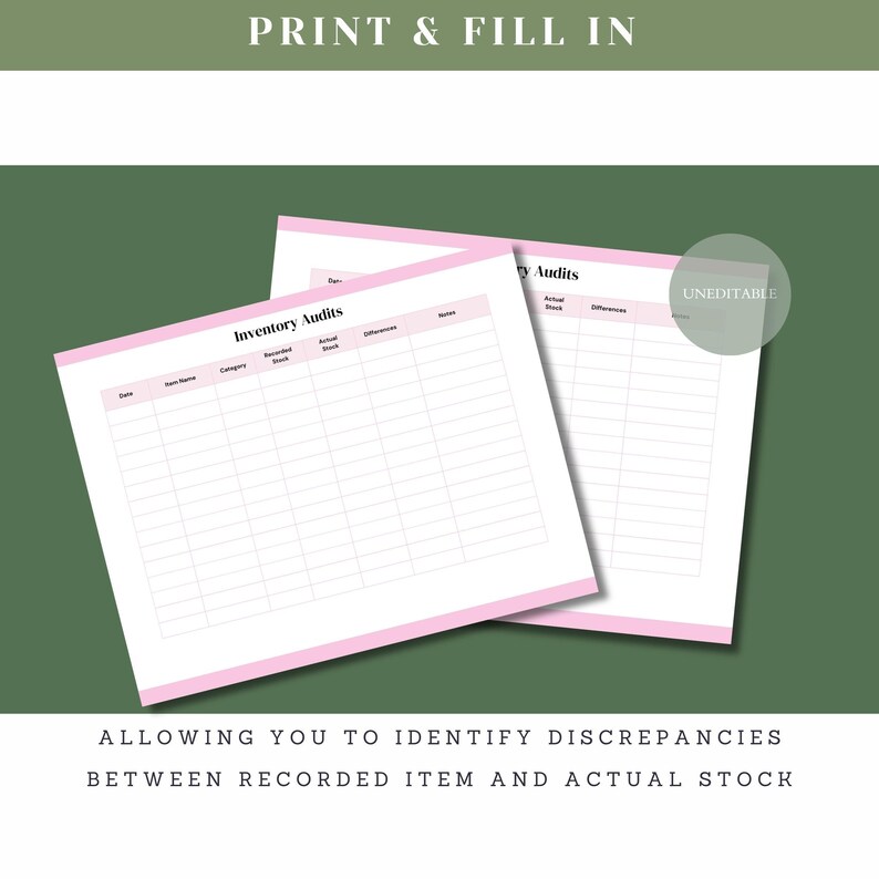Printable Inventory Audit Tracker,product Inventory, Inventory Audit ...