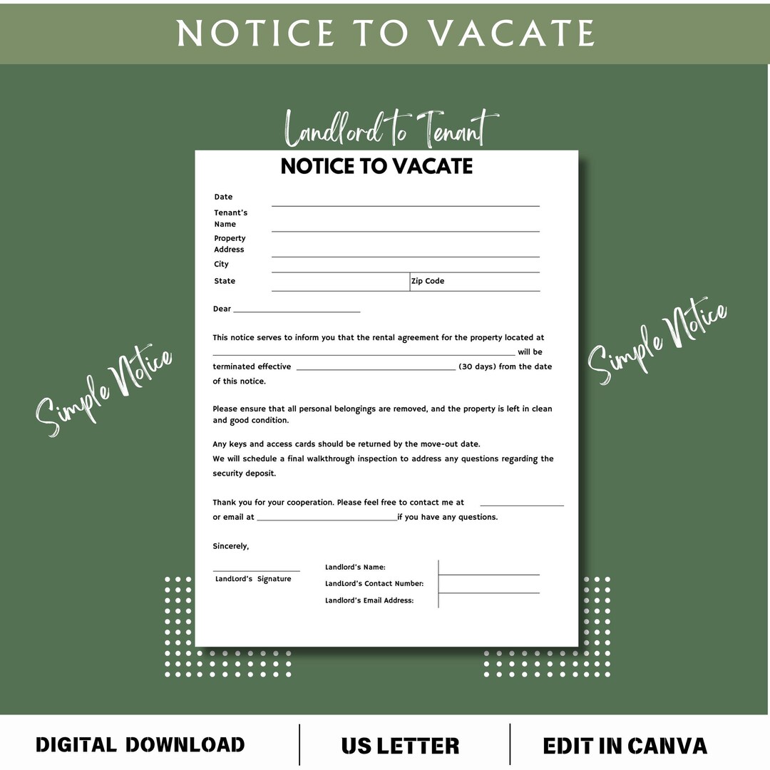 Landlord Notice to Vacate Template: Eviction Notice, End of Lease (PDF ...