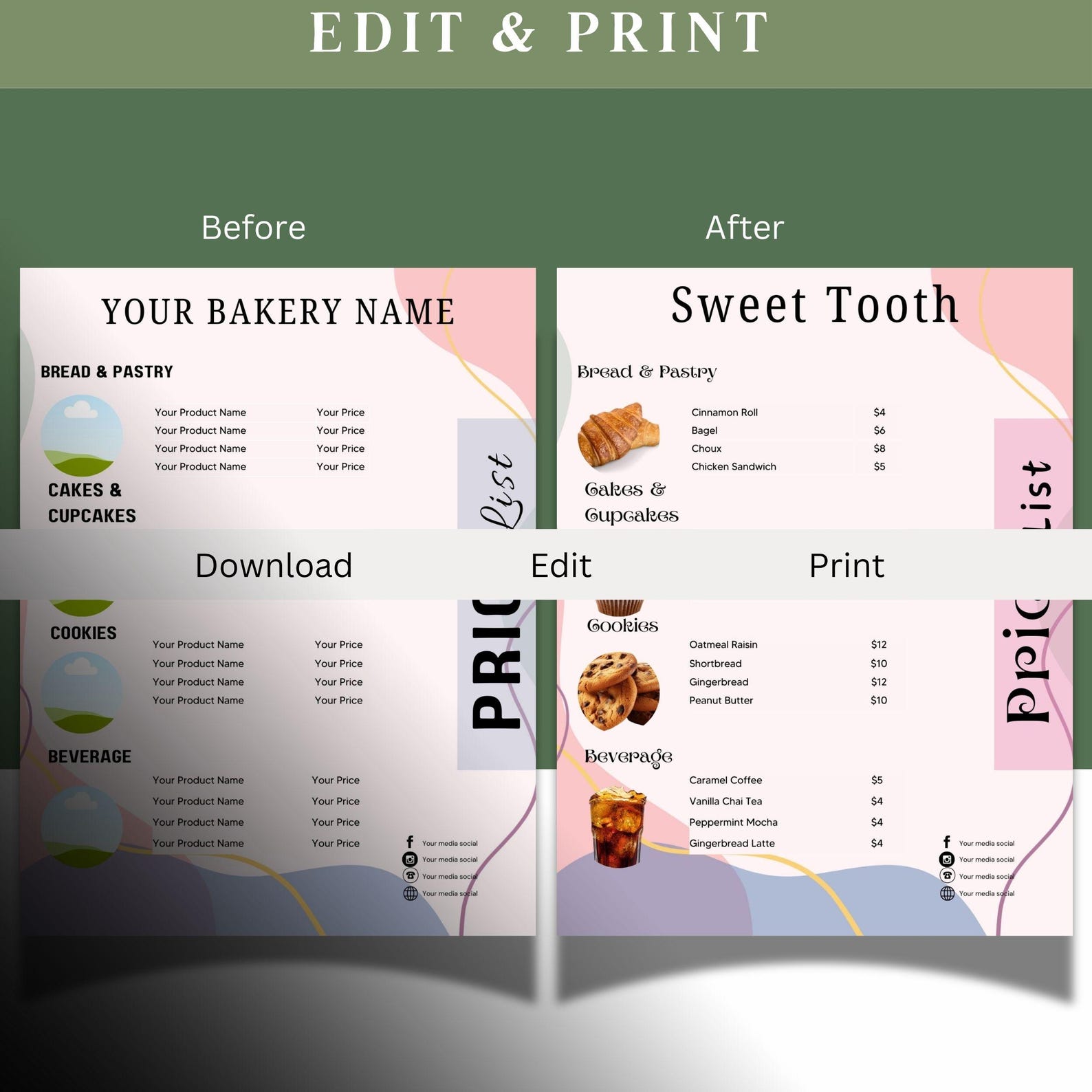 Cake Price List, Minimalist Price List, Bakery Menu Template, Bakery ...