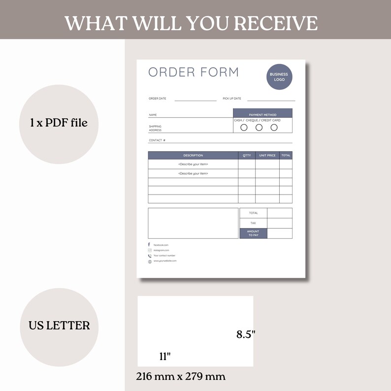Order Form Template Editable in CANVA : Small Business Invoices ...