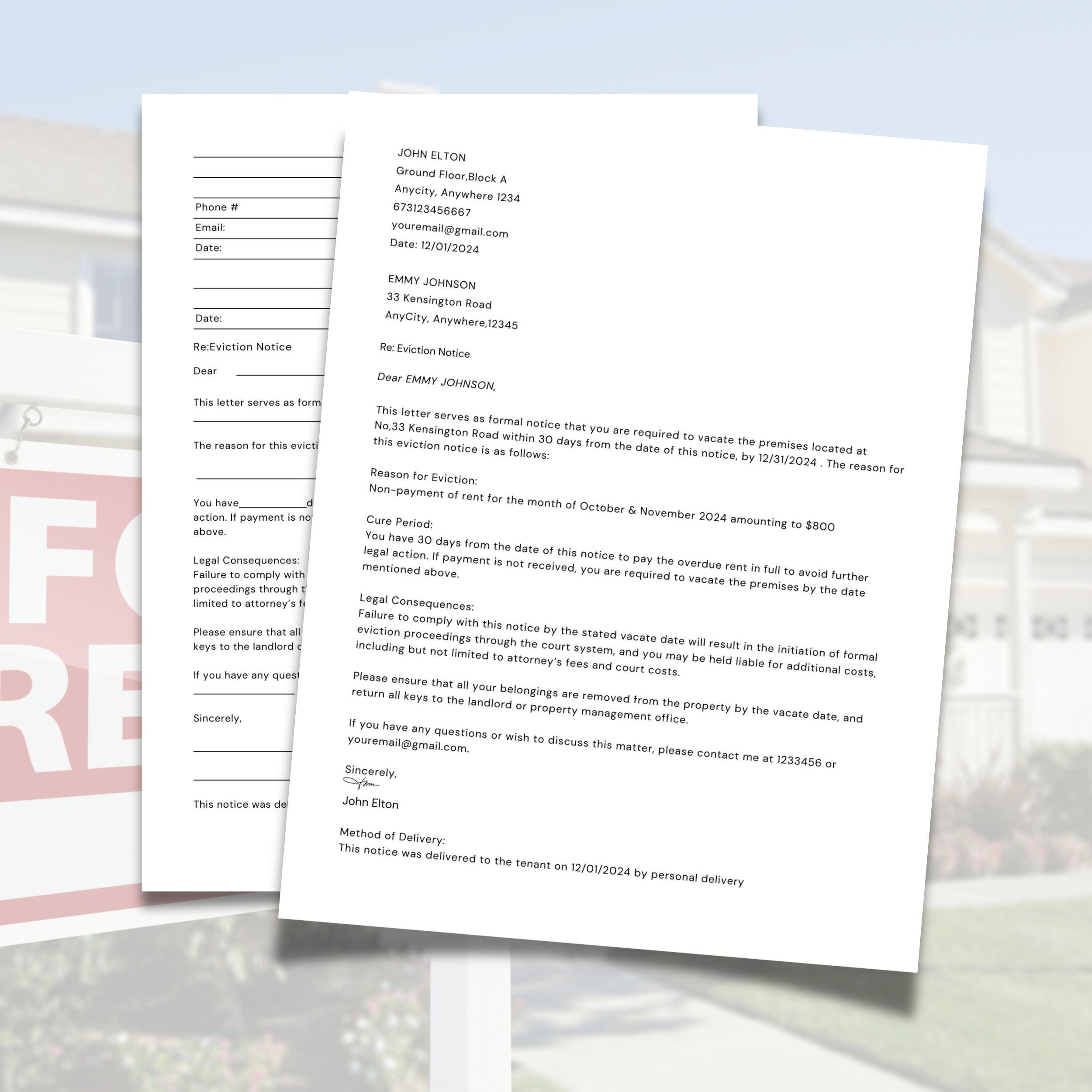 Editable Eviction Notice Template for Landlords (digital Download, A4 ...