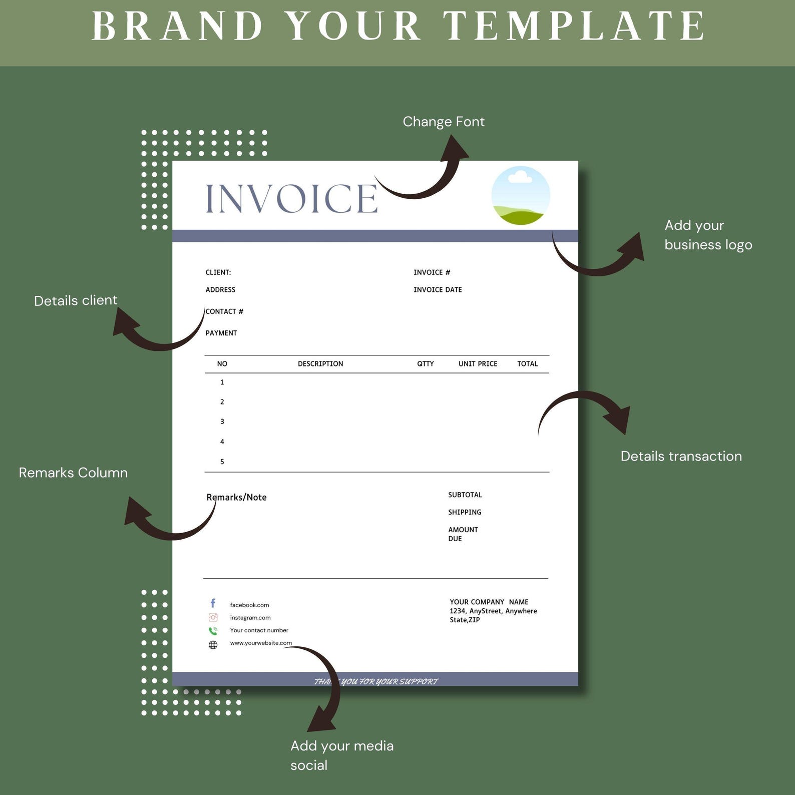 Invoice Template Editable,small Business, Custom Invoice Form Printable ...