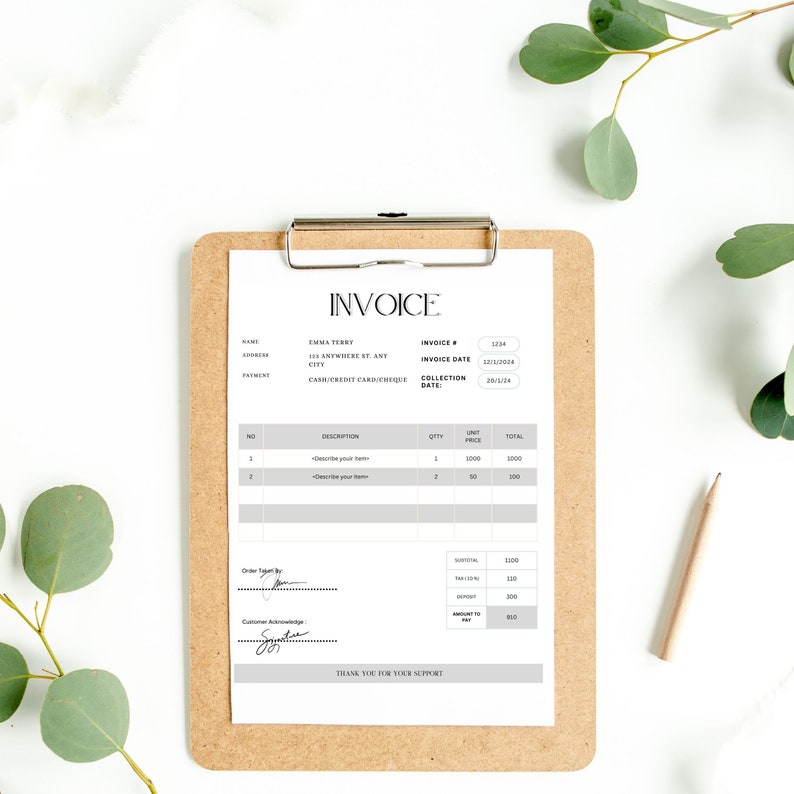 Small Business Invoice Template , Digital Download Form, Sales Sheet ...