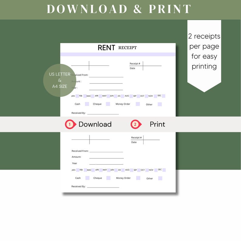 Printable Rent Receipt for Payment,landlord Tenant Rental Receipt ...