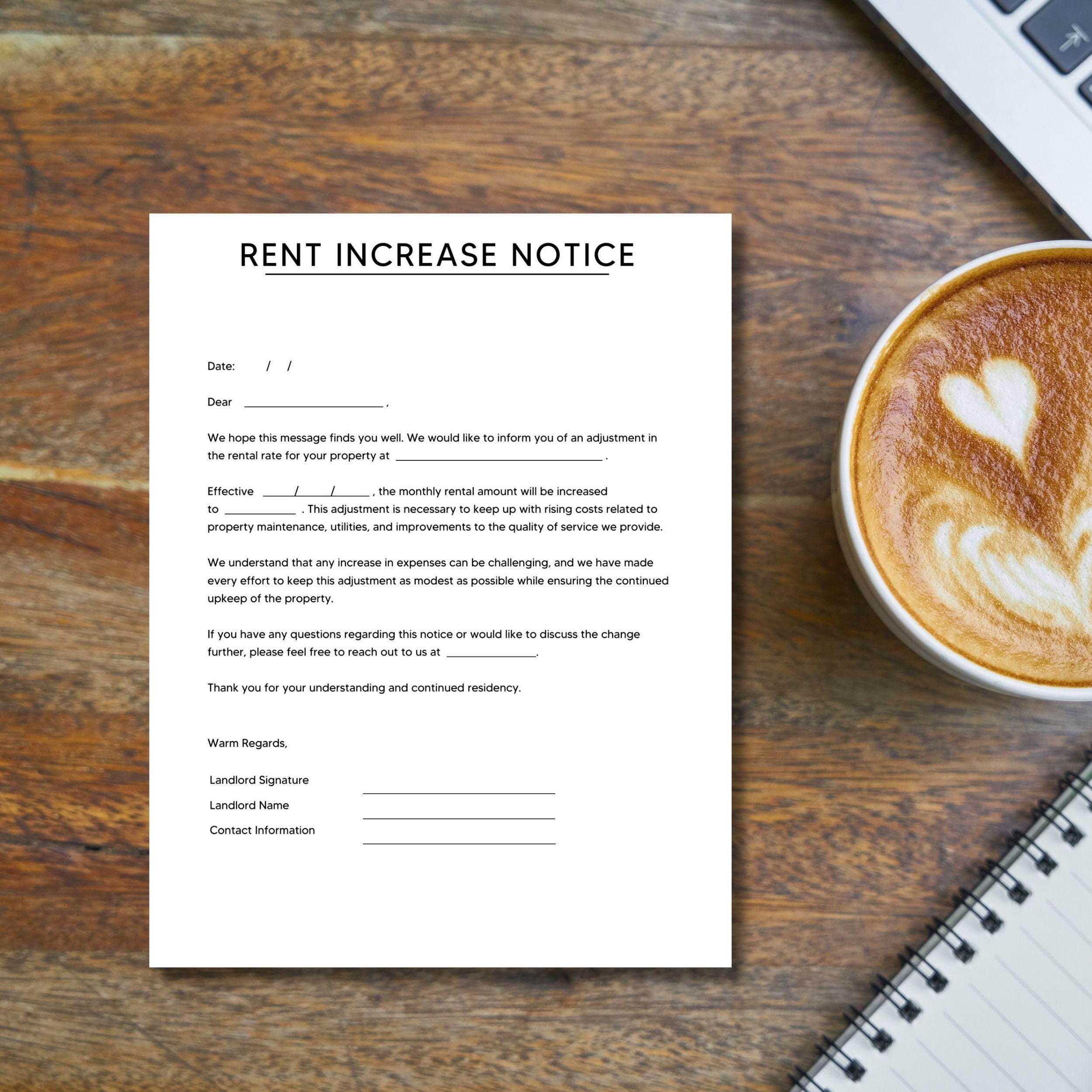 Rent Increase Notice Template: Landlord Letter, Editable in Canva (PDF ...