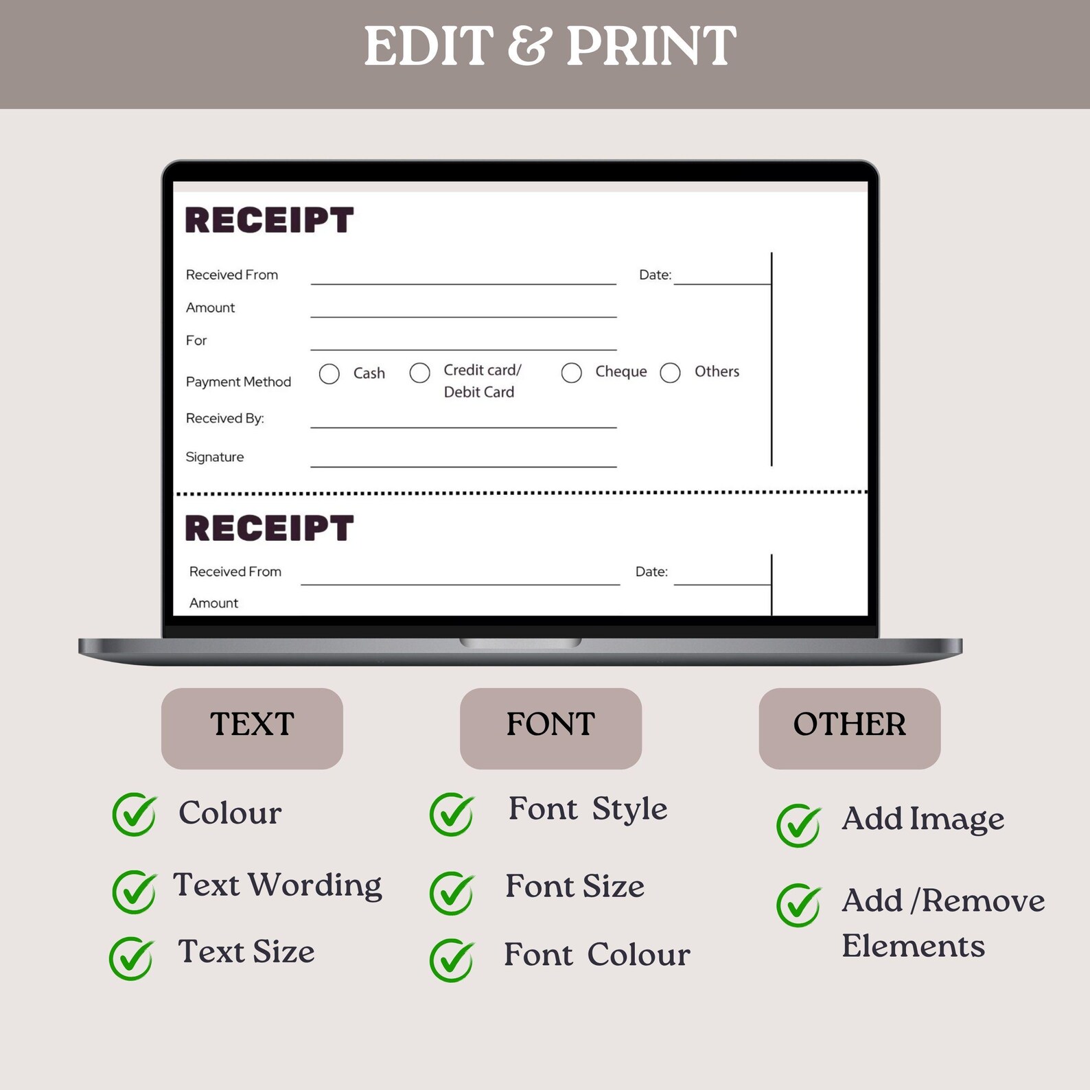 Editable Receipt Template: Printable Cash/rent Form (canva Template) - Etsy