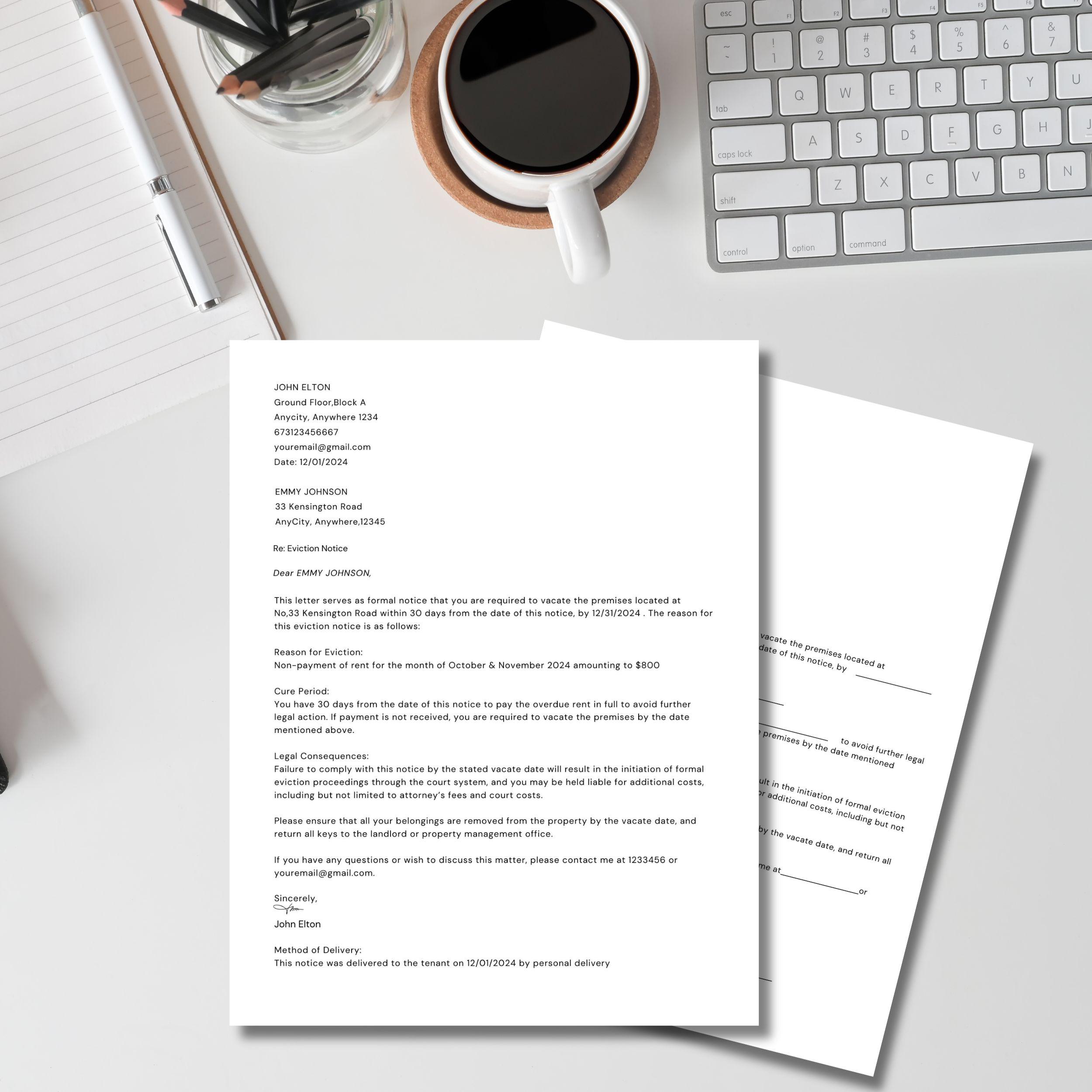 Editable Eviction Notice Template for Landlords (digital Download, A4 ...