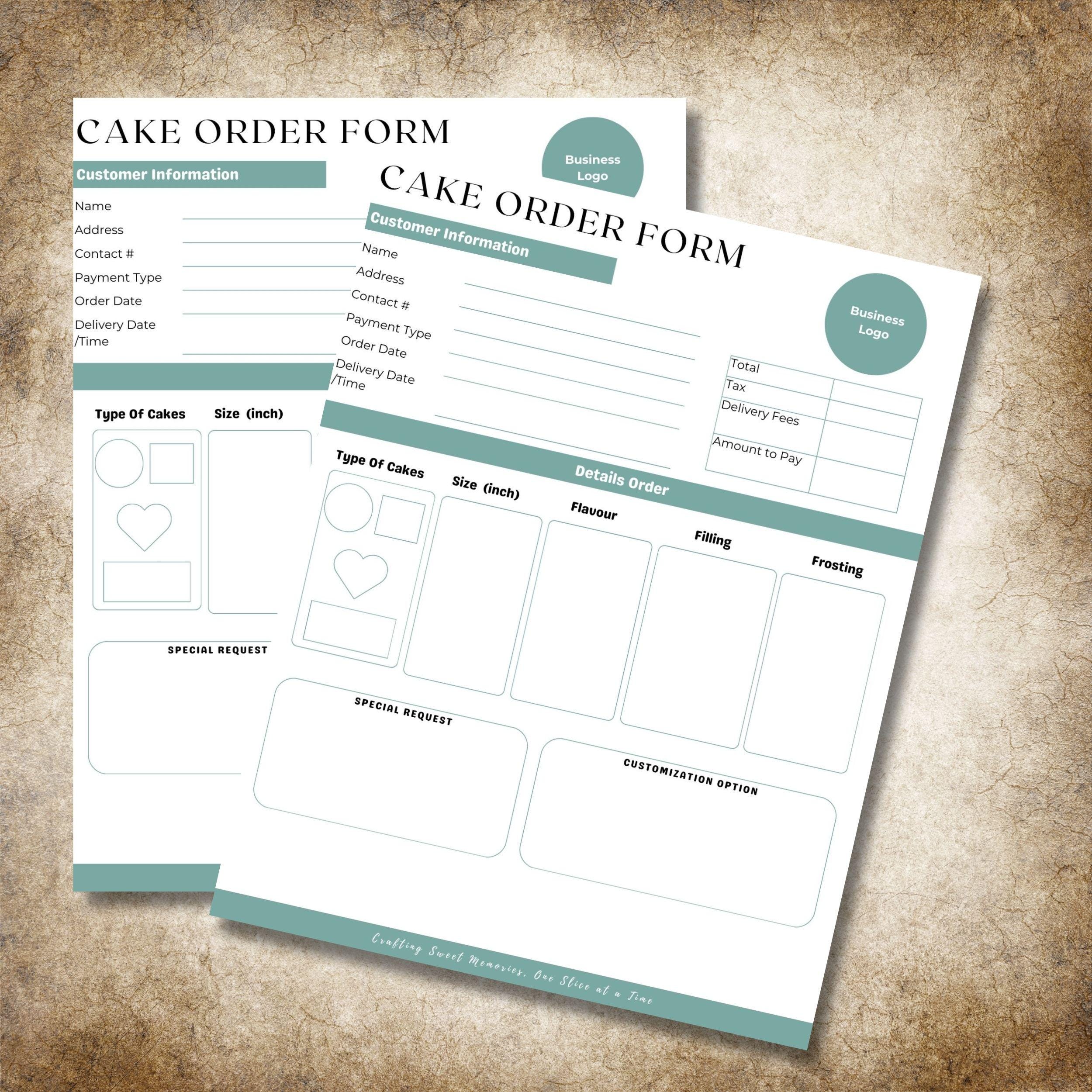 Editable Cake Order Form Template: Bakery Business Invoice (PDF ...