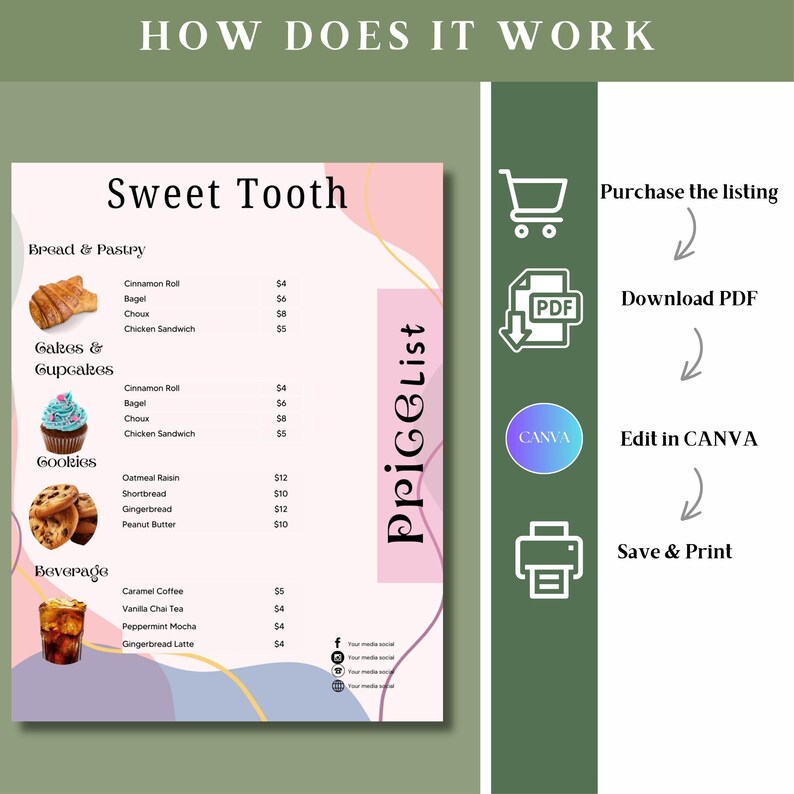 Cake Price List, Minimalist Price List, Bakery Menu Template, Bakery ...