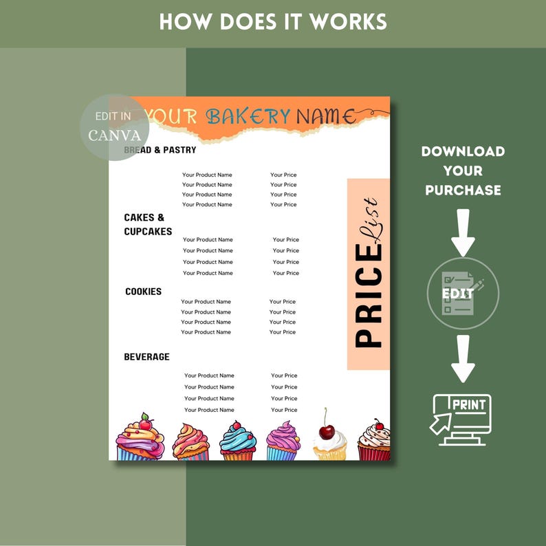 Cake Price List, Minimalist Price List, Bakery Menu Template, Bakery ...