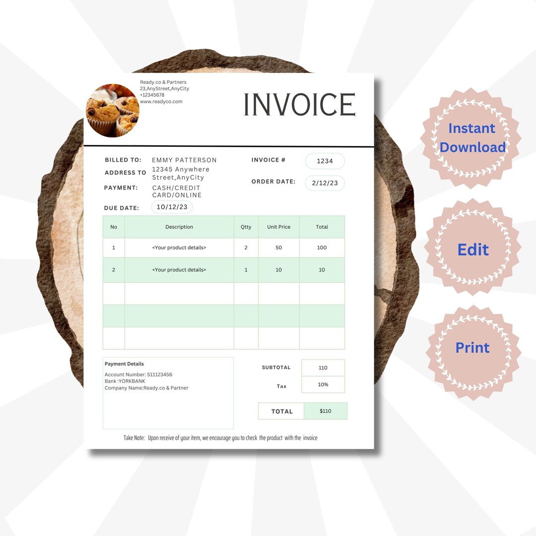 Invoice Template Business Invoice Custom Invoice Printable Invoice ...