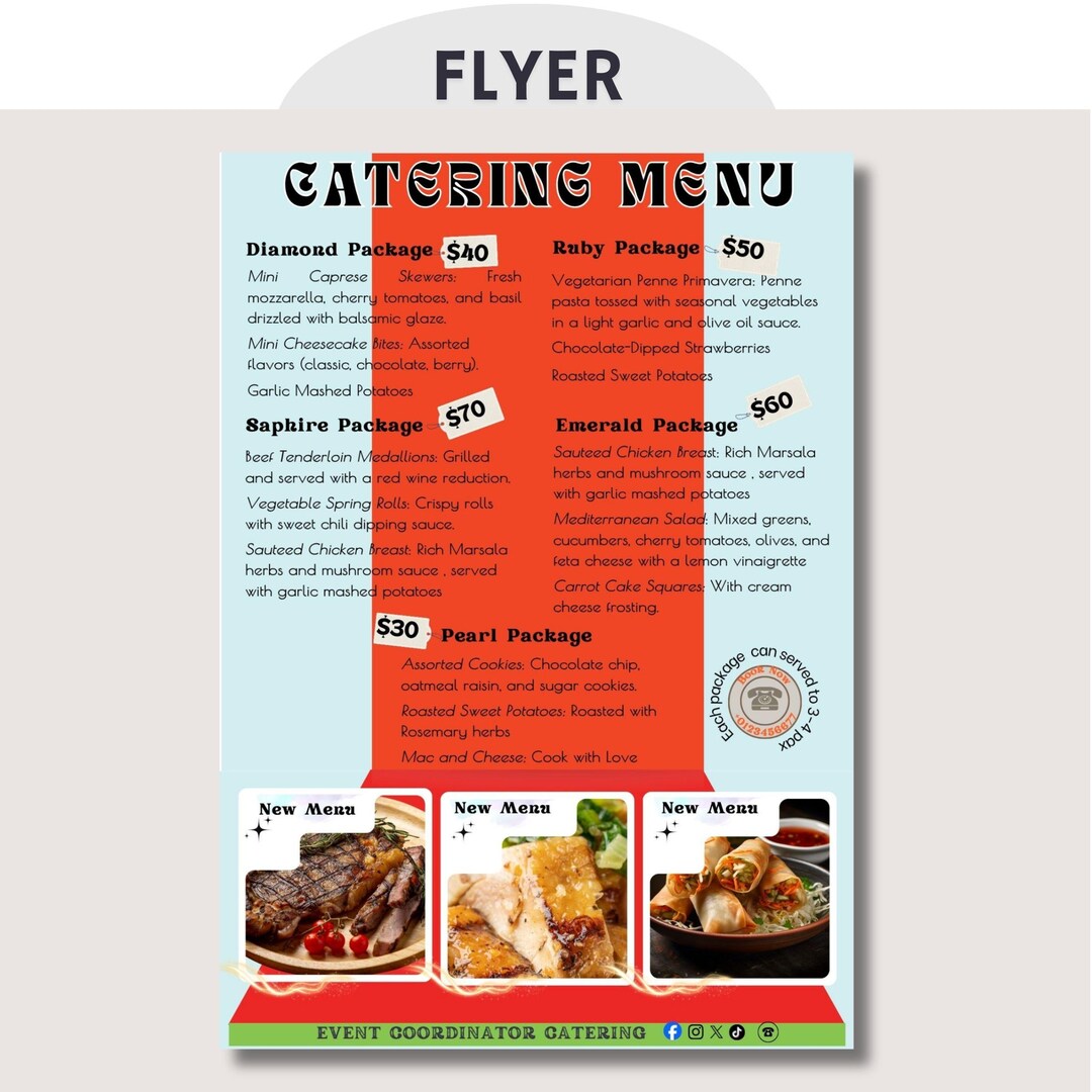 Restaurant Catering Menu Price List Flyers Template Editable in Canva ...