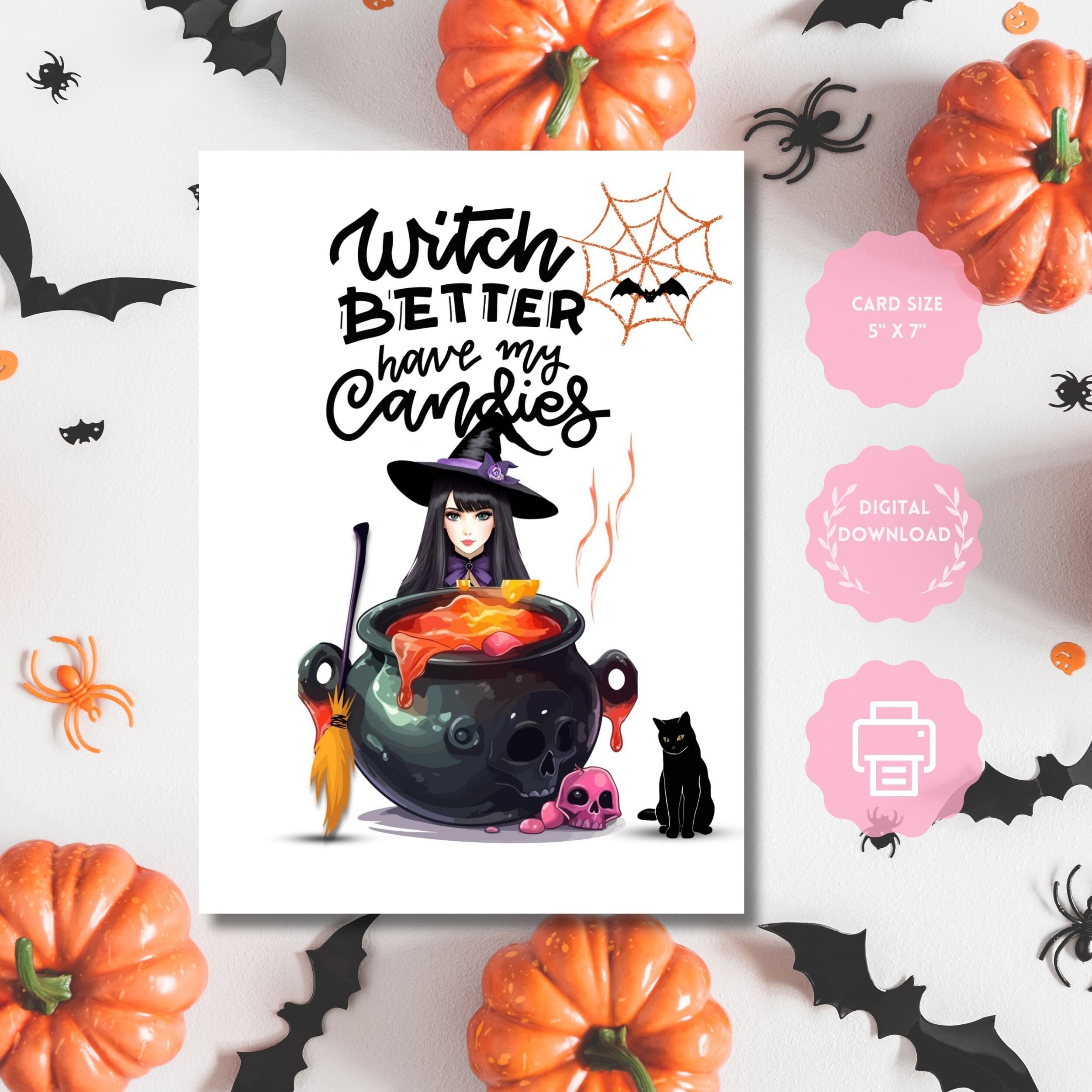 Witch Candies Halloween Printable Halloween Card Scary Witch - Etsy