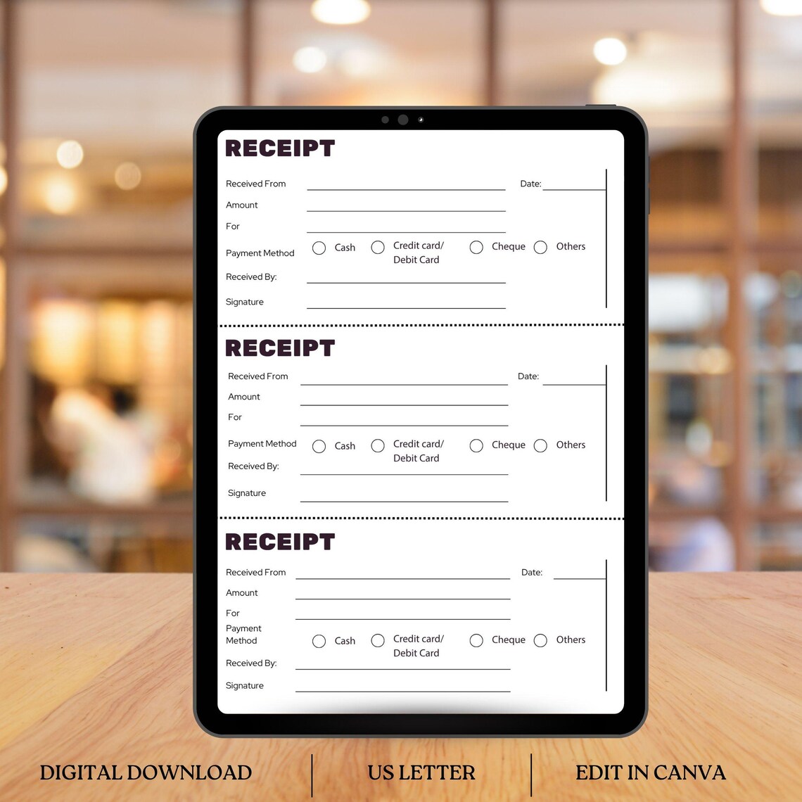 Editable Receipt Template: Printable Cash/rent Form (canva Template) - Etsy