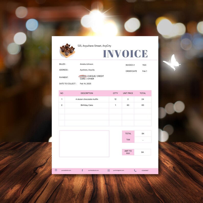 Invoice Template Editable,bakery Invoice, Custom Invoice Form Printable ...
