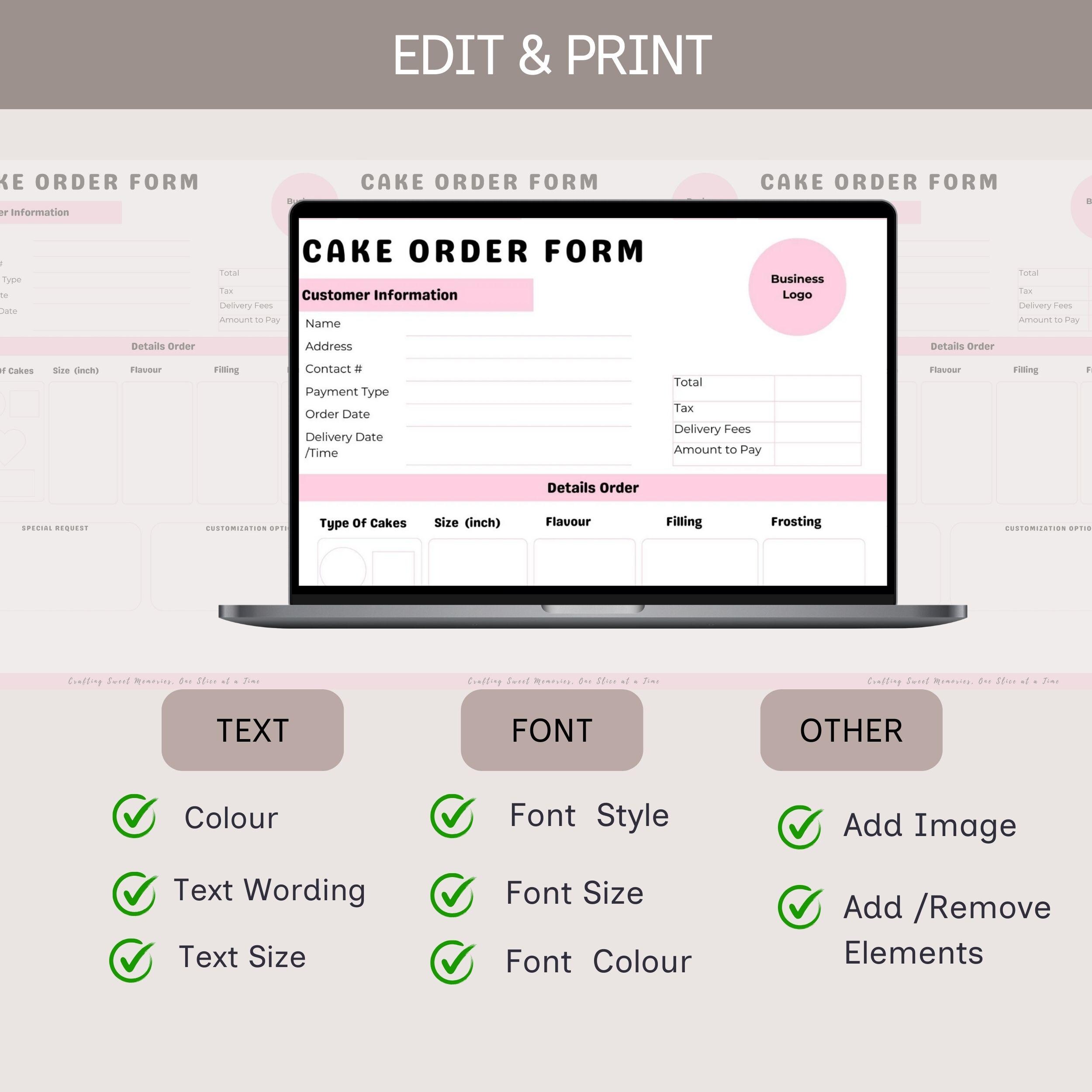 Editable Cake Order Form Template: Bakery Business Invoice (PDF ...