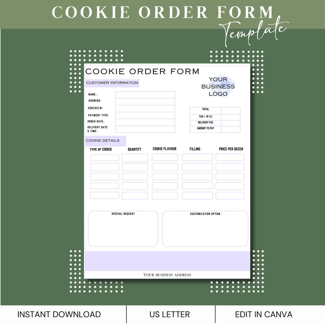 Cookie Order Form, Cookie Order Form Template, Simple Order Form ...