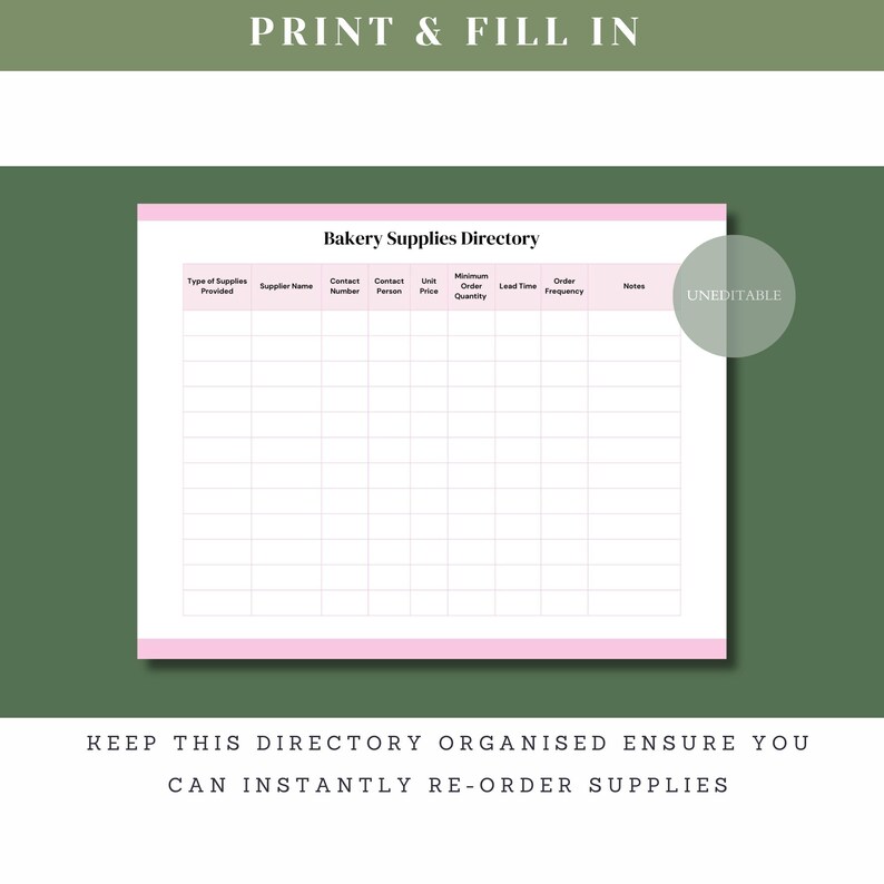 Printable Directory List, Supplier Contact List , Supplier Directory ...