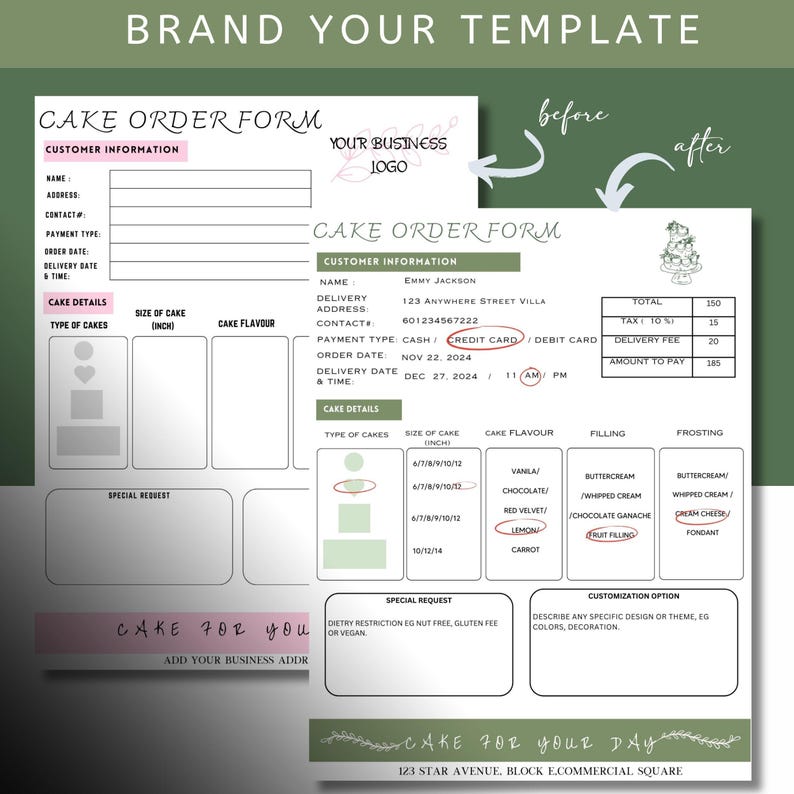 Editable Cake Order Form Template: Bakery Business Invoice (PDF ...
