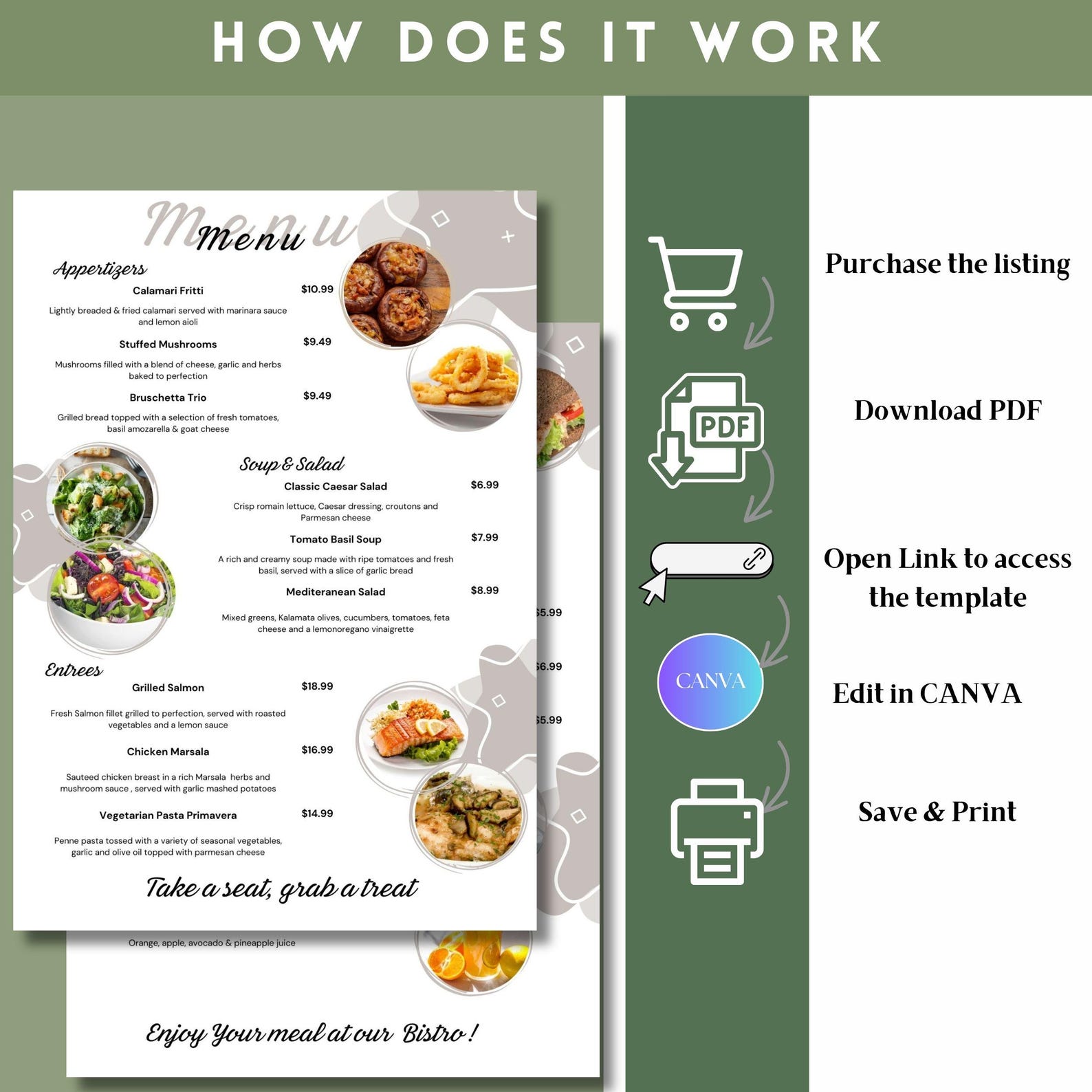 Editable Restaurant Menu Template: Food & Beverage Price List (A4) - Etsy