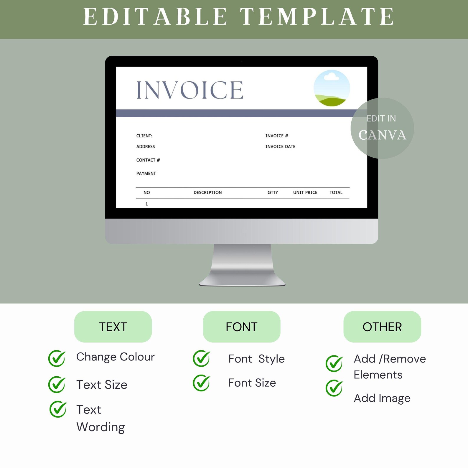Invoice Template Editable,small Business, Custom Invoice Form Printable ...