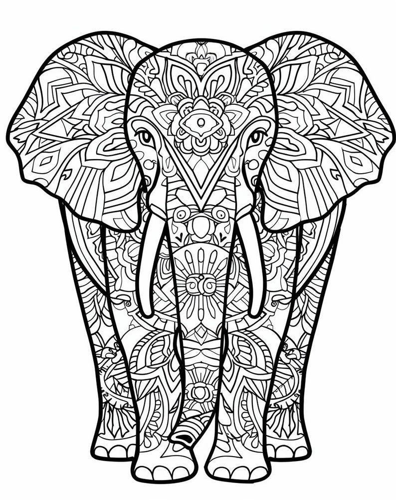 20 Elephant Mandala Adult Coloring Pages - Etsy