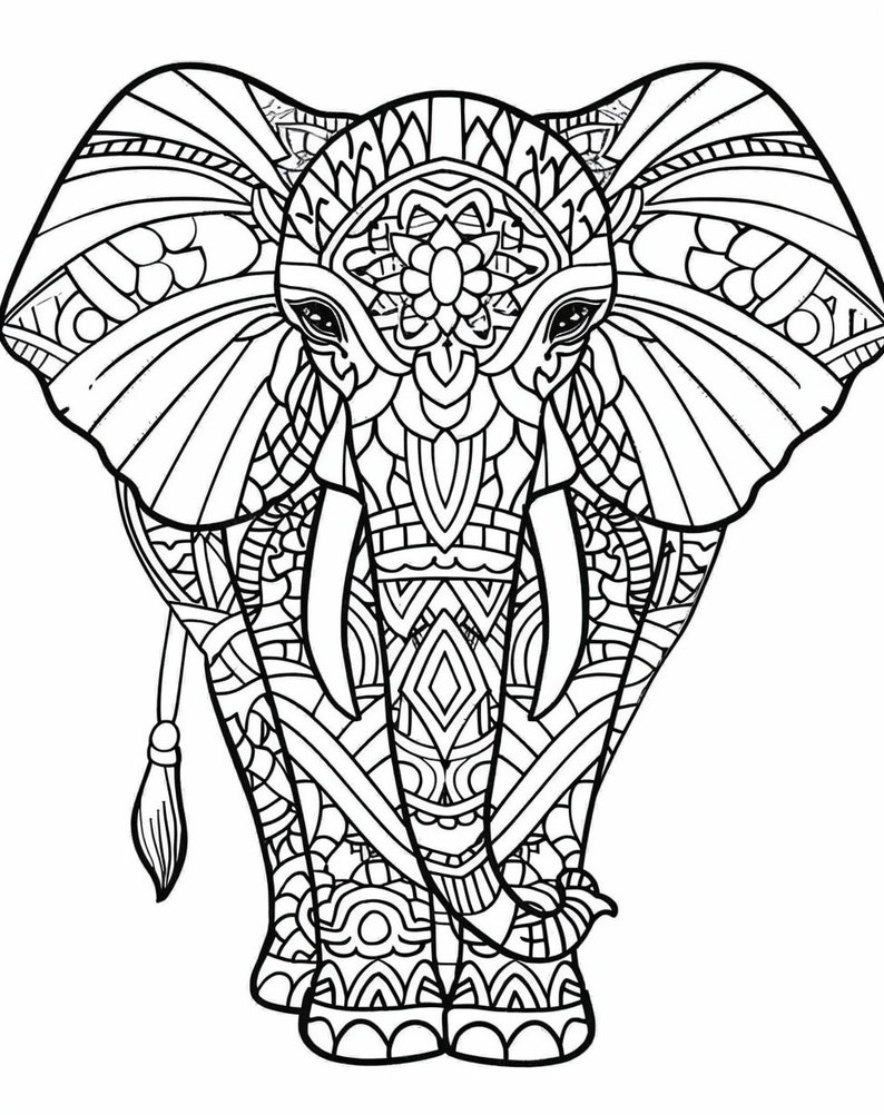 20 Elephant Mandala Adult Coloring Pages - Etsy