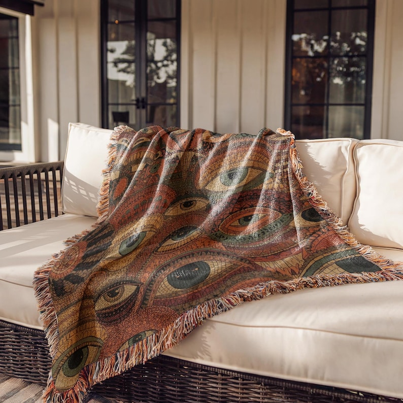 Bohemian Eye Pattern Woven Blanket Boho Throw Blanket Couch Sofa Decor ...