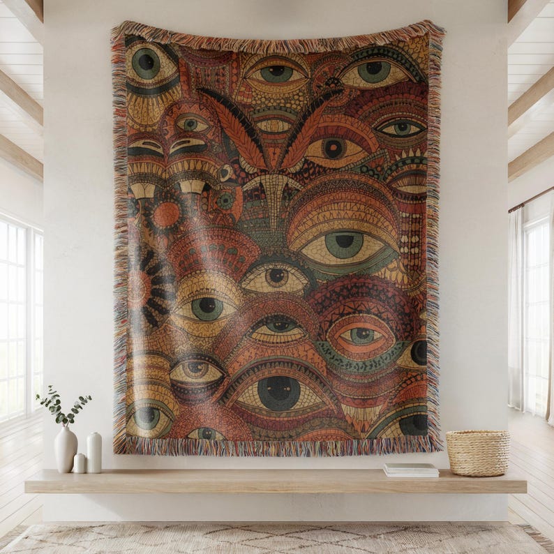 Bohemian Eye Pattern Woven Blanket Boho Throw Blanket Couch Sofa Decor ...
