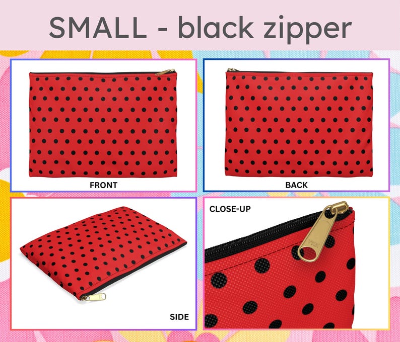 Red Black Polka Dot Accessory Pouch, Red Ladybug Cosmetic Zip Purse ...
