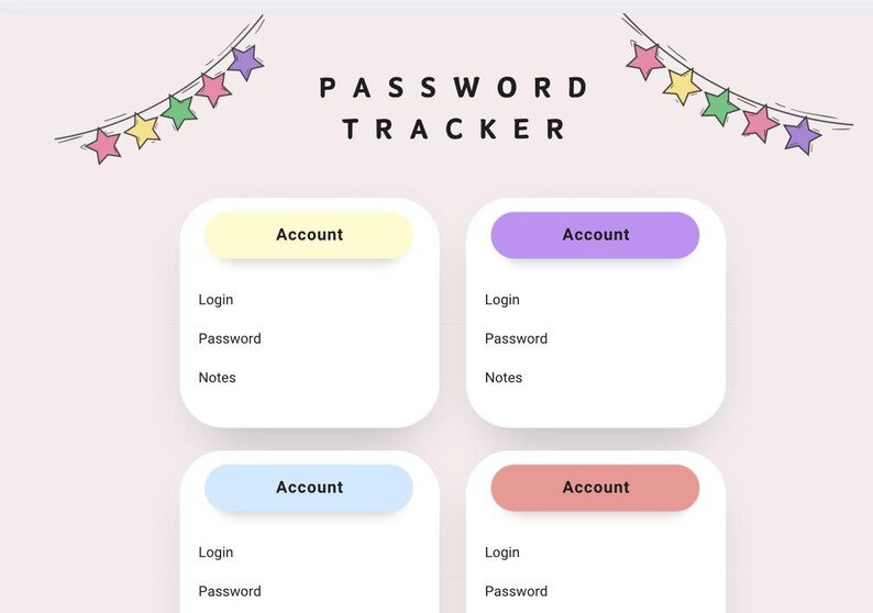 Printable Password Tracker Color-coded With Stars. - Etsy