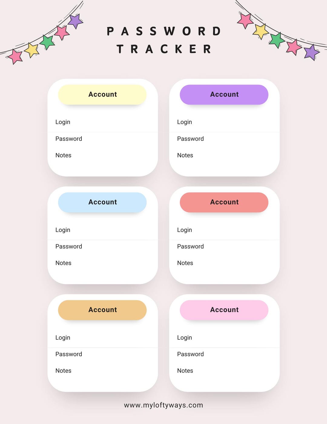 Printable Password Tracker Color-coded With Stars. - Etsy