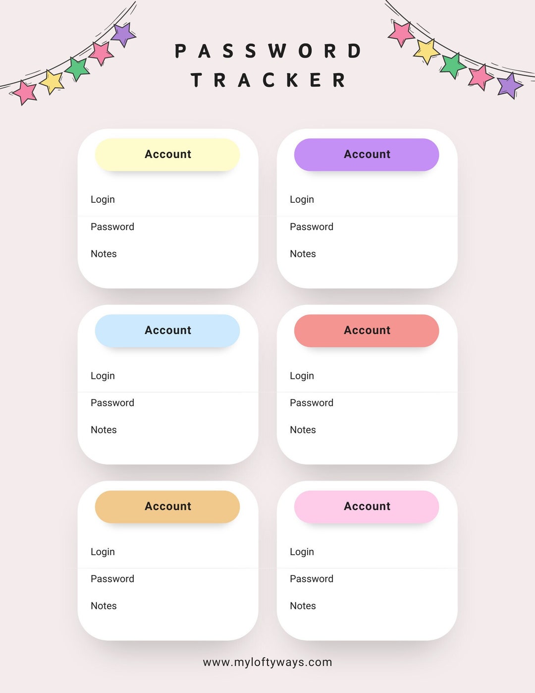 Printable Password Tracker Color-coded With Stars. - Etsy