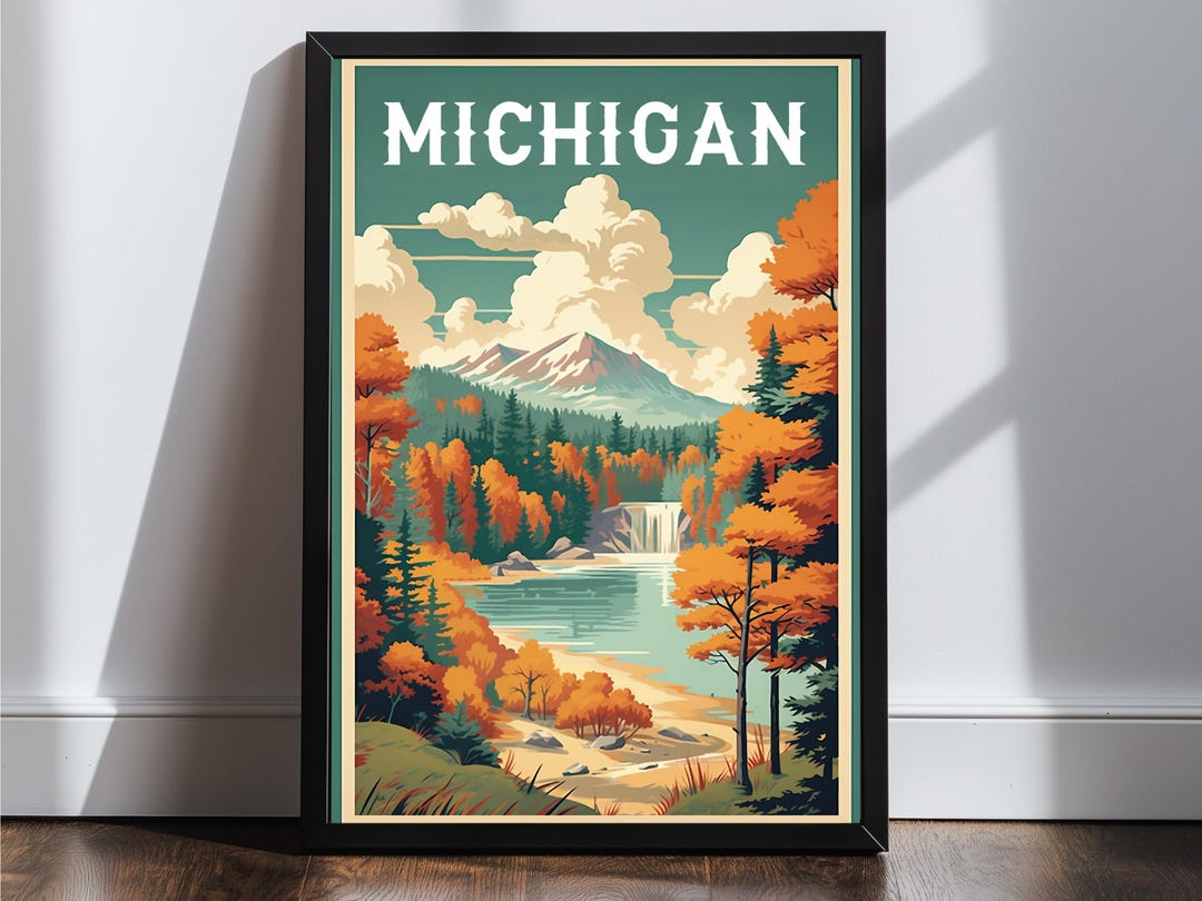 Michigan Vintage Travel Poster Print Wall Art Gift Idea Home Decor - Etsy