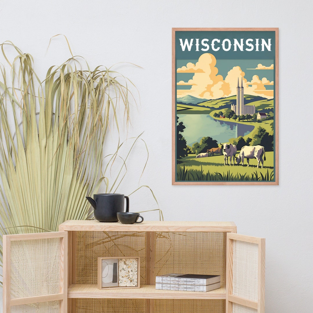 Wisconsin Vintage Travel Framed Poster Print Wall Art Gift Idea Home ...