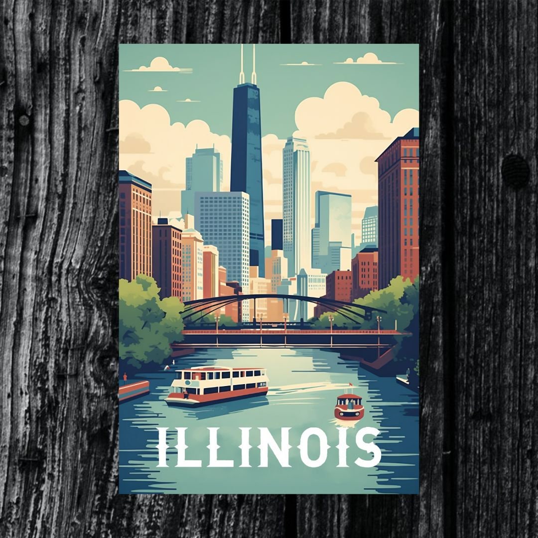 Illinois Vintage Travel Poster Print Wall Art Gift Idea Home Decor ...