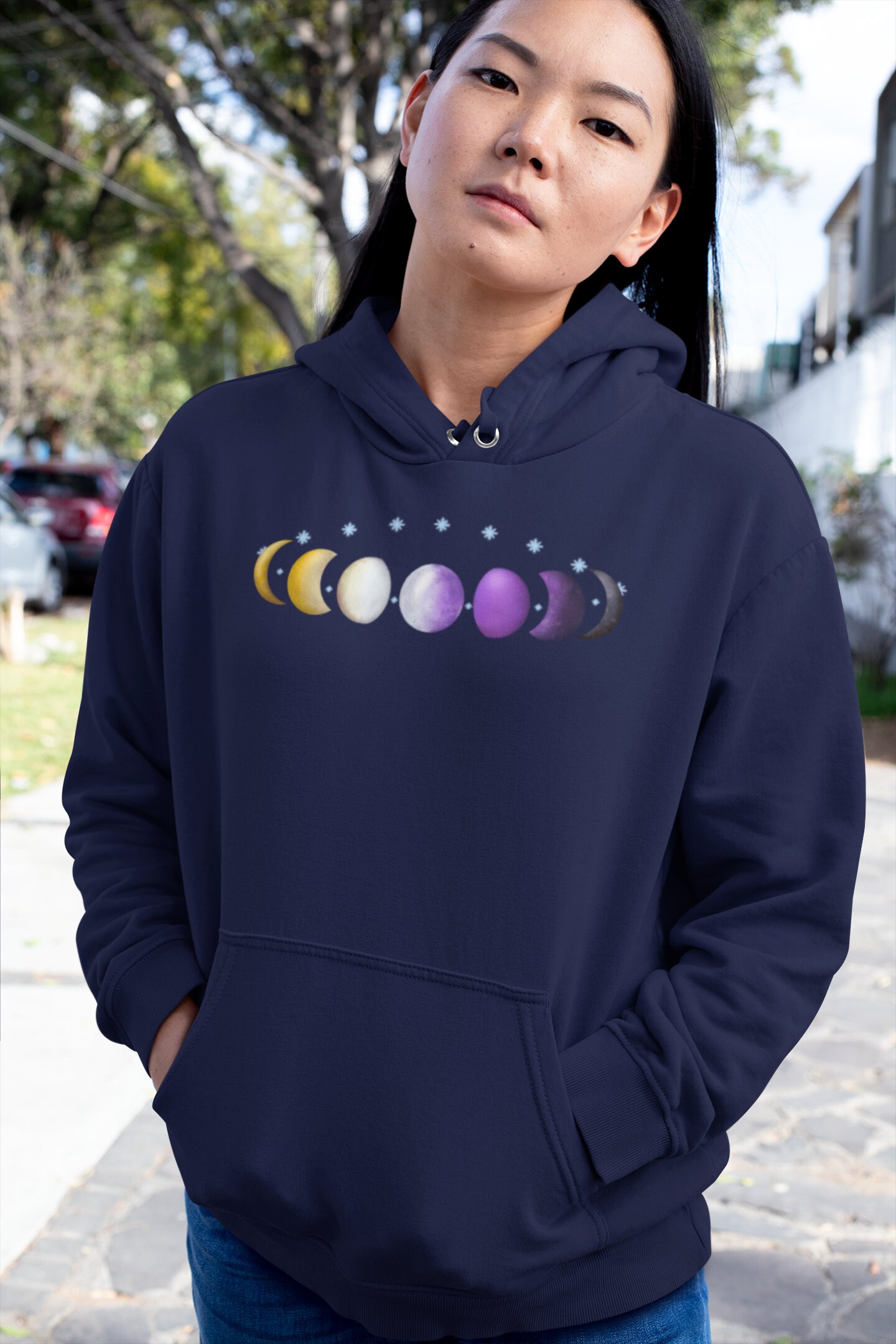 Not Just a Phase Nonbinary Pride Moon Phases Hoodie Pride Flag LGBTQ ...