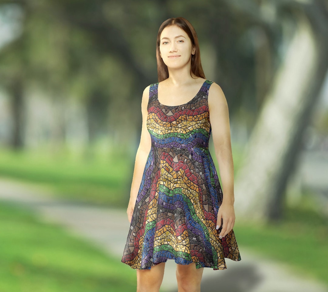 LGBTQ Pride Mosaic Skater Dress, Bisexual Pride Flag Summer Dress ...