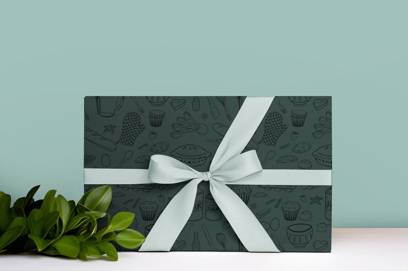 Baking Line Art Wrapping Paper, Baker Gift, Holiday Bakery Gift Wrap ...