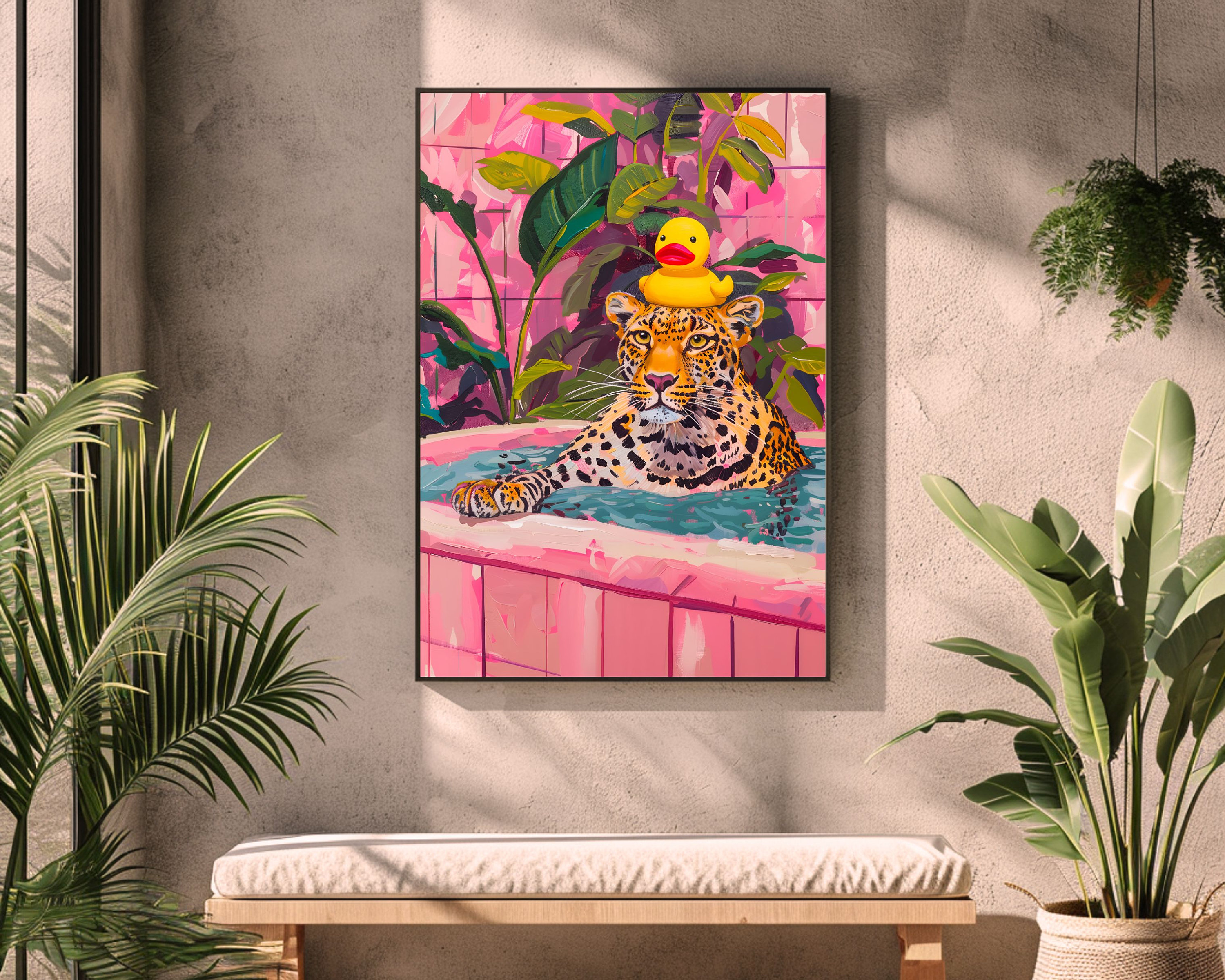 Leopard in Bathtub | Maximalist Wall Art, Rubber Duck Orange Pink ...