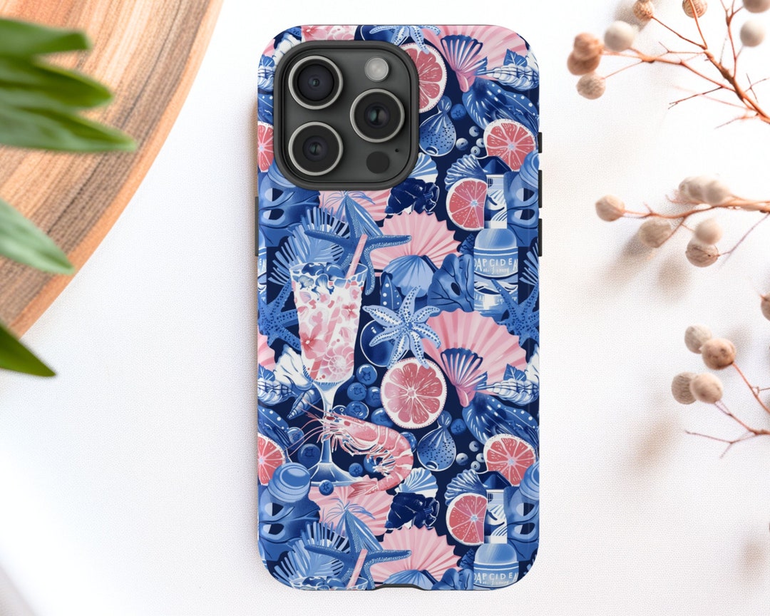 Beach Club Collage Phone Case Blue Preppy Phonecase, Trendy Coastal Art ...