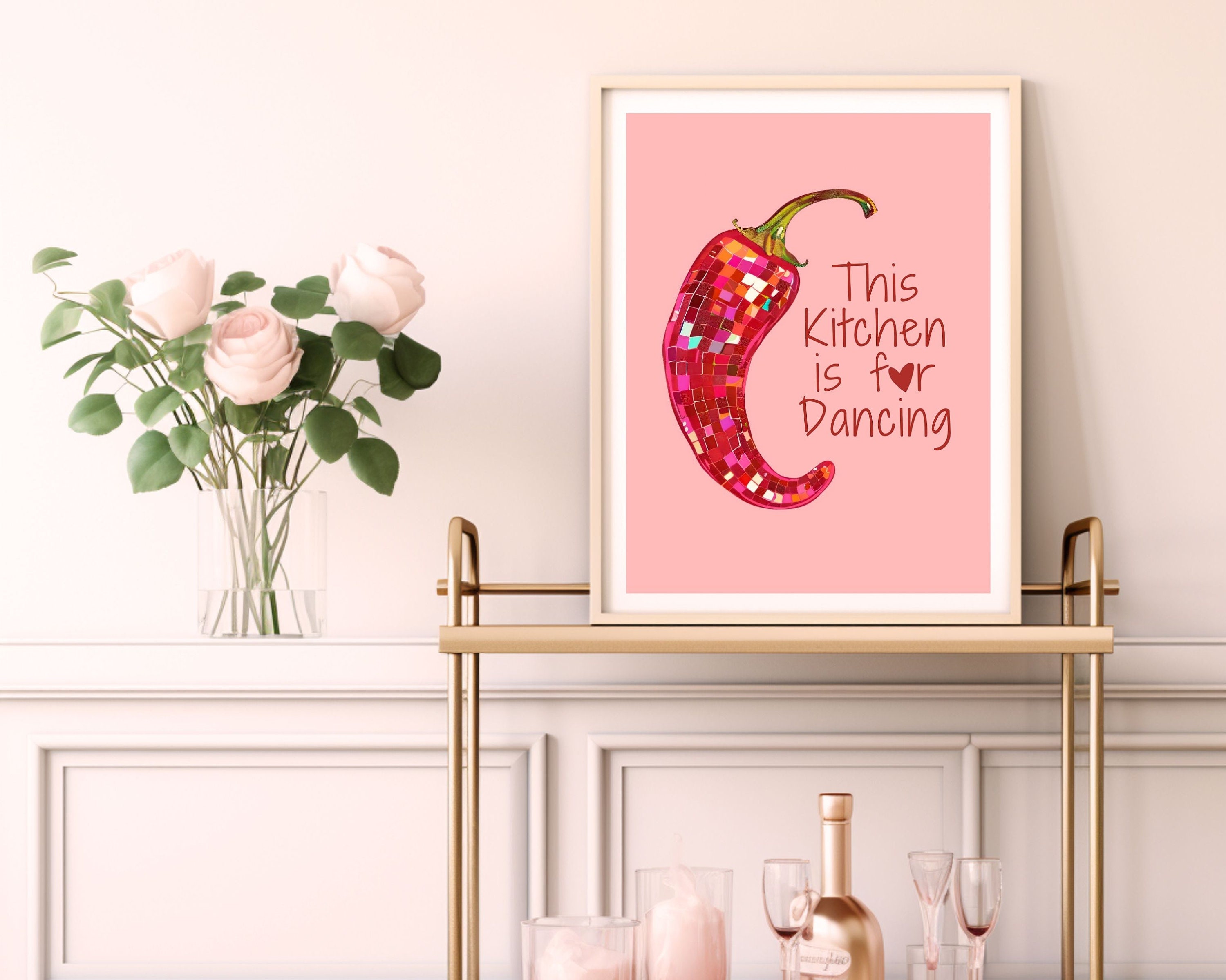 Disco Ball Chilli | This Kitchen is for Dancing Print, Retro Food Wall ...