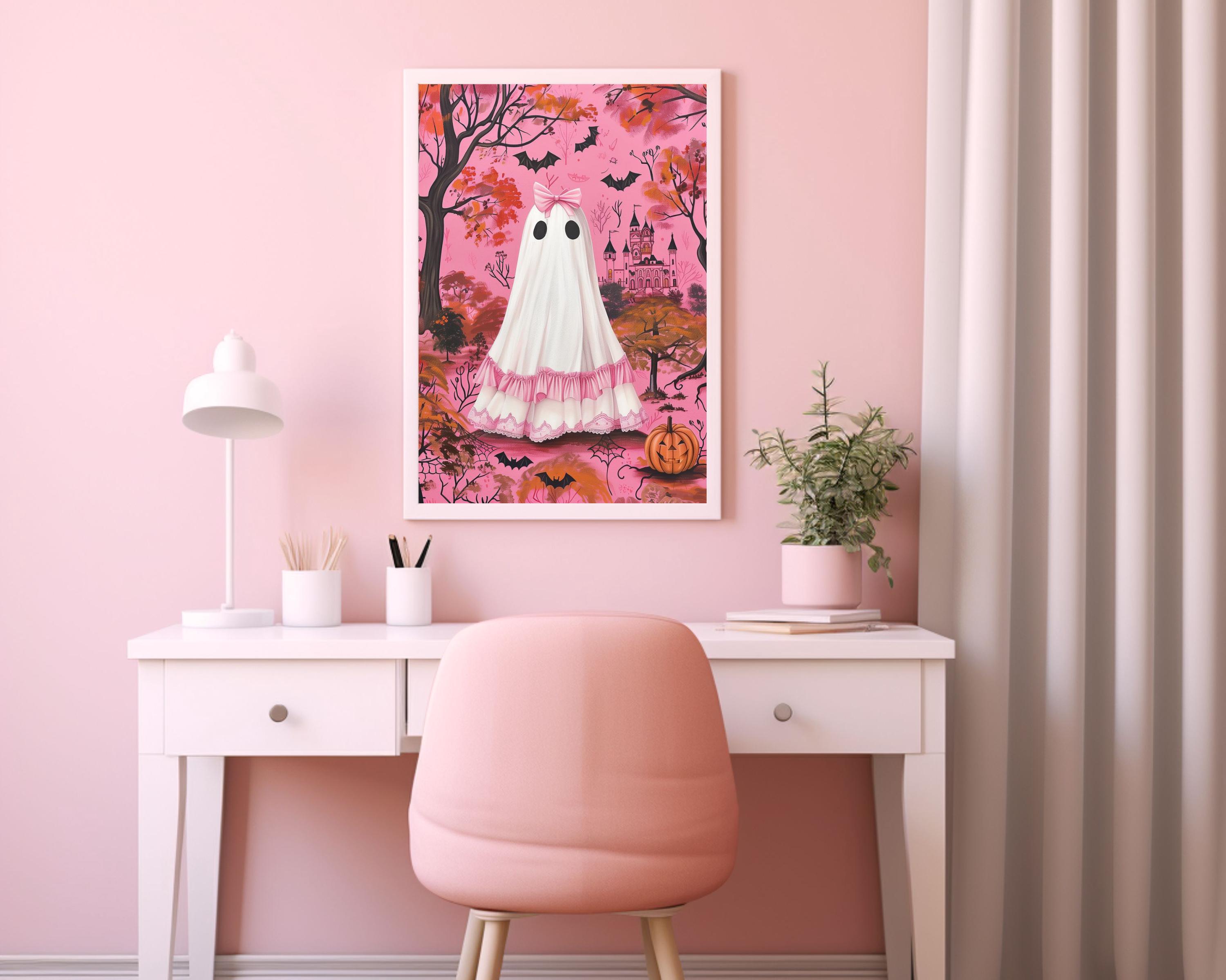 Coquette Ghost | Pink Halloween Wall Art, Pink Bow Ghost Print, Cute ...