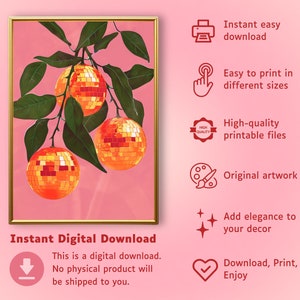 Disco Ball Oranges | Funky Wall Art, Dopamine Decor, Orange Pink Preppy ...