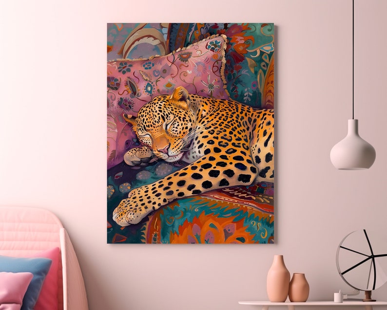 Leopard | Dopamine Maximalist Decor, Orange Pink Wall Art Eclectic ...